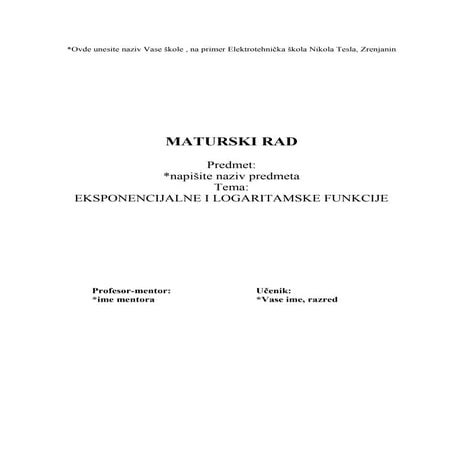 Eksponencijalne i logaritamske funkcije maturski | DOC