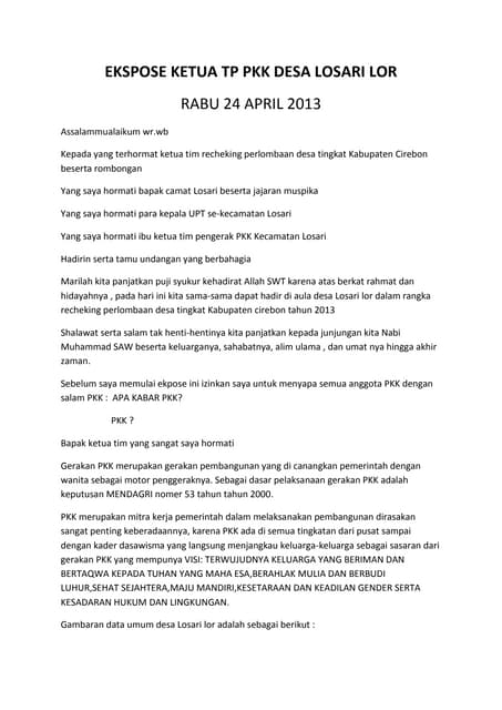 Contoh laporan pelaksanaan kegiatan 10 program pokok pkk | PDF