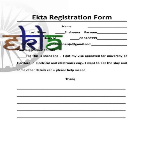 Ekta registration form | DOC