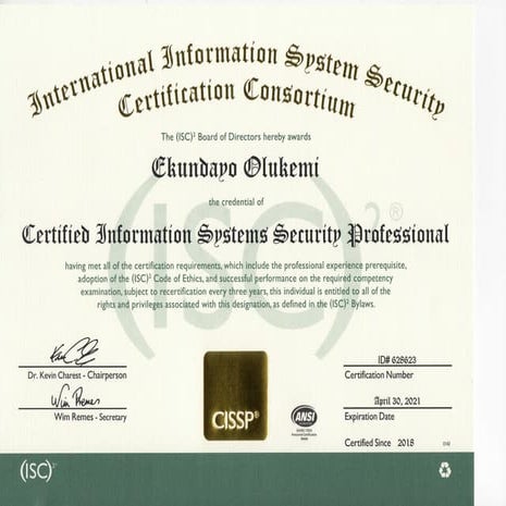 Ekundayo Olukemi CISSP Certificate | PDF