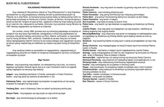 El FIlibusterismo: Buod ng Kabanata 1-10 | DOC