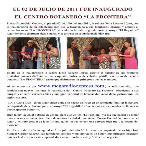 El 02 de julio de 2011 delia rosette lopez inaugura la cantera | PDF