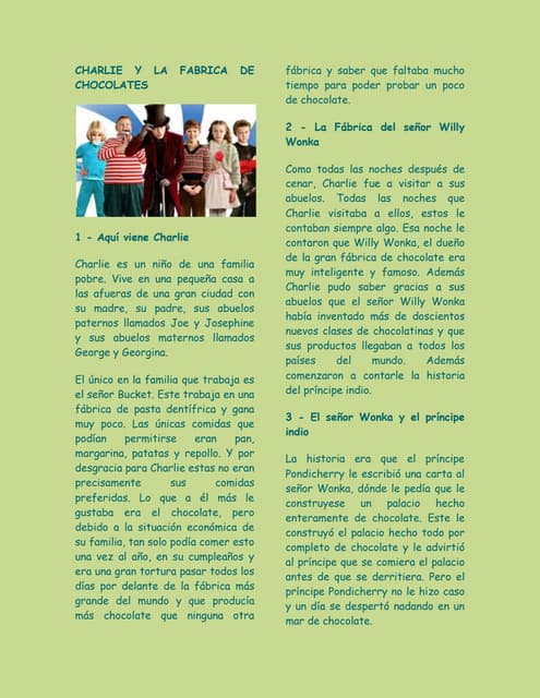 Charlie y la fàbrica de chocolates. resumen | PDF
