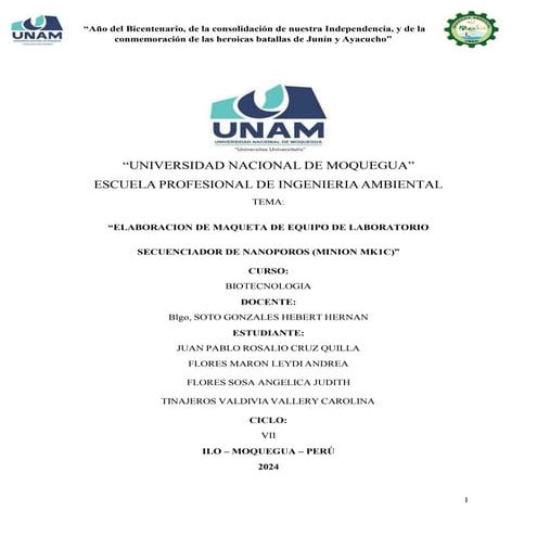 RECONOCIMIENTO DEL SECUENCIADOR DE NANOPOROS MINION MK1C | PDF