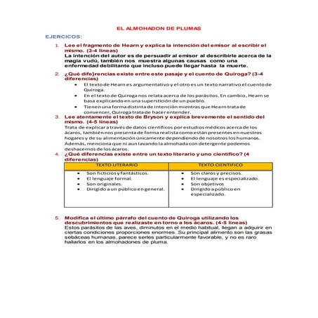 Cuento de almohadon de plumas | DOCX