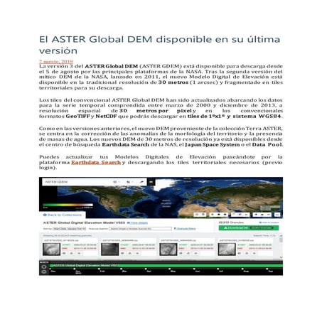 El aster global dem disponible en su última versión | DOCX