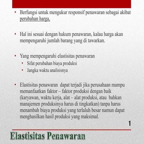 Elastisitas penawaran dan jenis - jenis pasar | PPTX