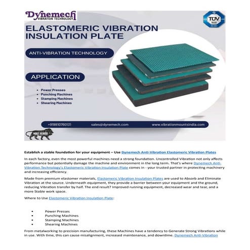 Establish a stable foundation for your equipment – Use Dynemech Anti-Vibration Elastomeric ...