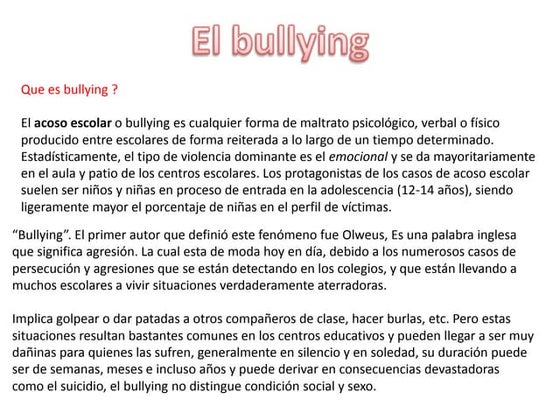El bullying o acoso escolar | PPT