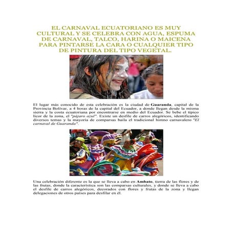 El carnaval ecuatoriano es muy cultural y se celebra con agua | DOCX