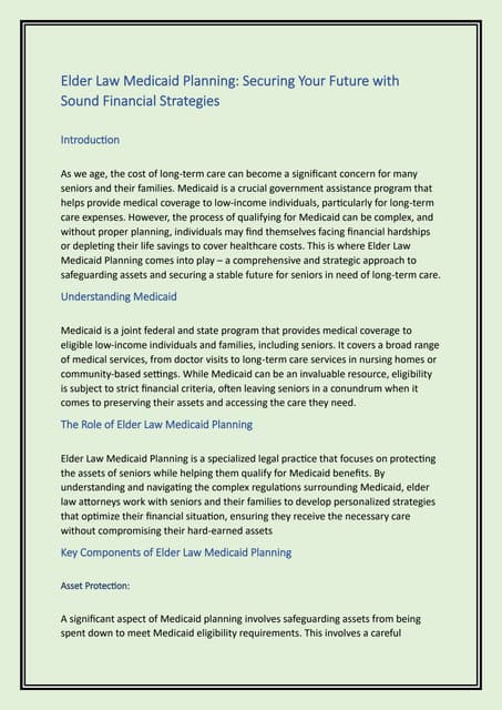 Understanding Elder Law Medicaid Planning in Wisconsin.pptx | Eldercare ...