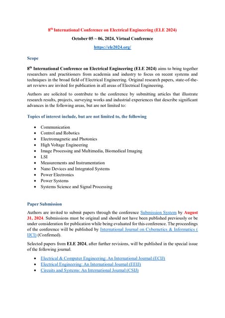 7th International Conference on Electrical Engineering (ELEN 2024) | DOCX