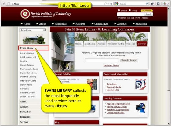 E-LEARN: The Evans Library Website revision 2024 | PPT
