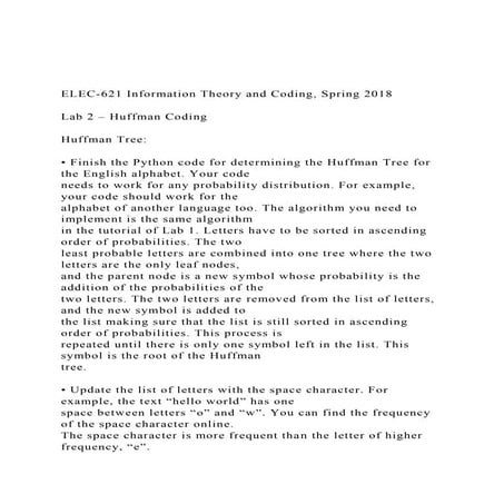 Elec 621 Information Theory And Coding Spring 2018 Lab 2 Docx