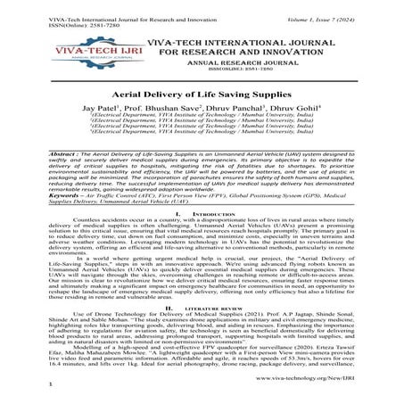 Aerial Delivery of Life Saving Supplies is an Unmanned Aerial Vehicle ...