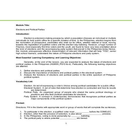 Elections and political partiess | DOCX | Elections | Politics