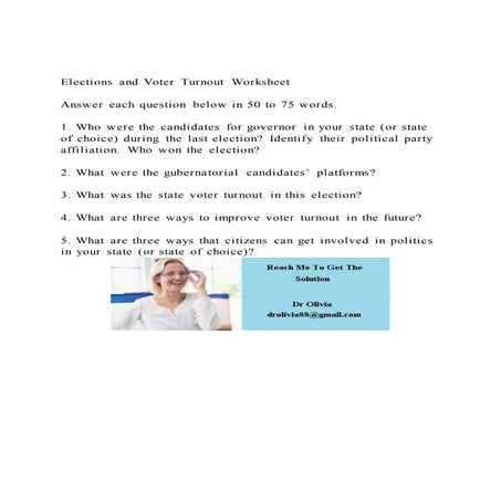 Elections and Voter Turnout WorksheetAnswer each question be | PDF