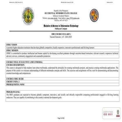 ELECTIVE 1 Multimedia Syllabus 2024-2025 | DOCX