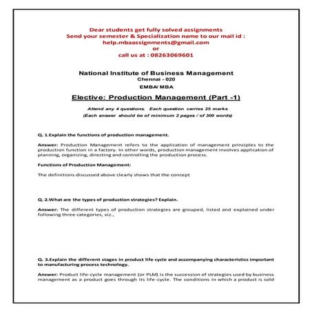 Elective production management (part -1) | DOCX