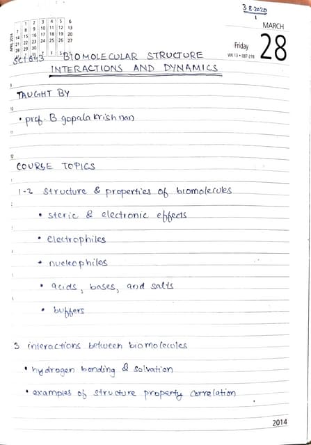 Biomolecular Structure Interactions And Dynamics Course Topics Pdf