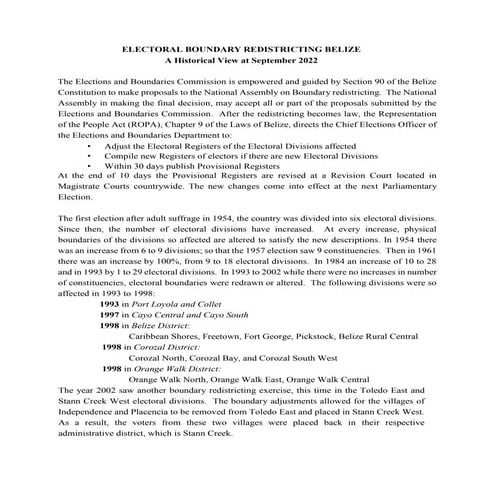 ELECTORAL BOUNDARY REDISTRICTING BELIZE--A Historical Overview As At ...