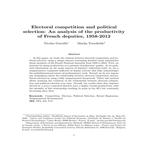 Electoral competition and political selection: An analysis of the ...