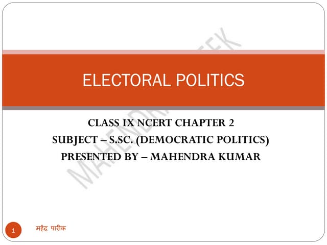 Electoral politics class IX | PPTX
