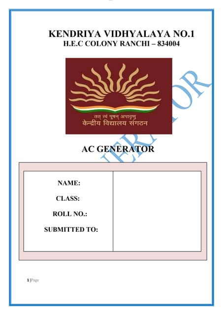 12th CBSE Physics Project AC Generator | DOCX