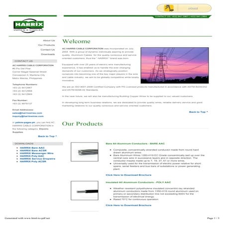 Electrical Cables and Wires - AC Harris Cable Corporation | PDF