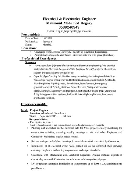 ELV ENGINEER RESUME | DOC