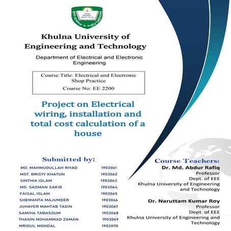 Project on Electrical wiring, installation and total cost calculation of a house | PDF