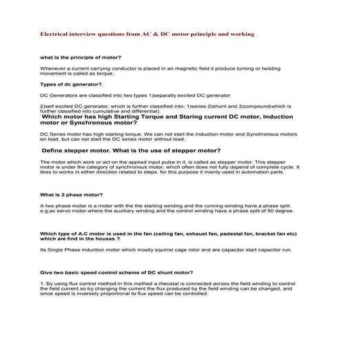 Electrical interview questions from ac | PDF