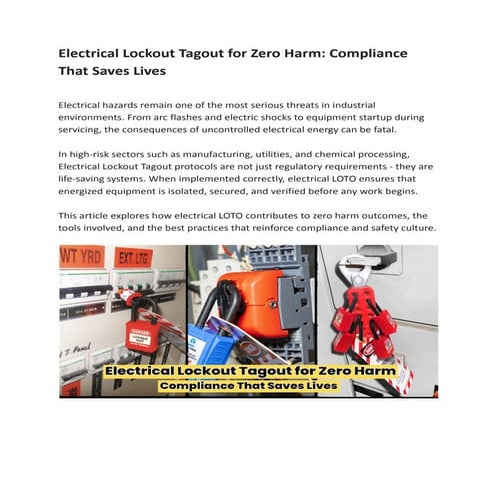 Electrical Lockout Tagout for Zero Harm_ Compliance That Saves Lives | PDF