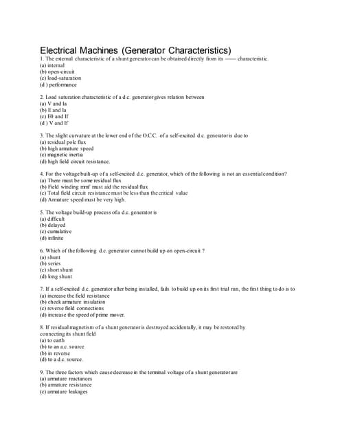 MCQ OF ELECTRICAL MACHINES PART I_OBJECTIVE QUESTIONS AND ANSWERS ...