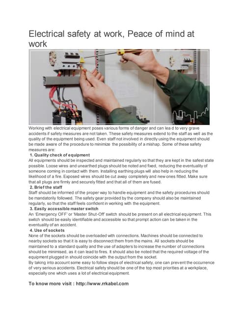 Complete Guide to Electrical Safety in the Workplace | PPTX | Injuries ...