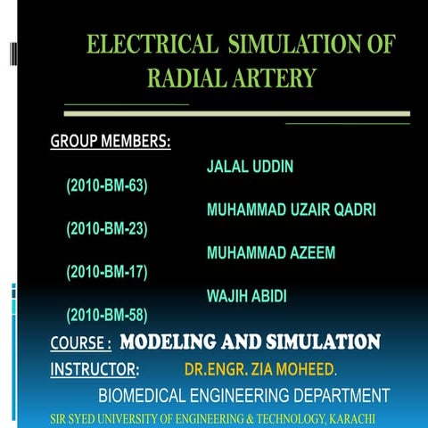 Electrical simulation of radial artery using comsol.....presentation | PPTX