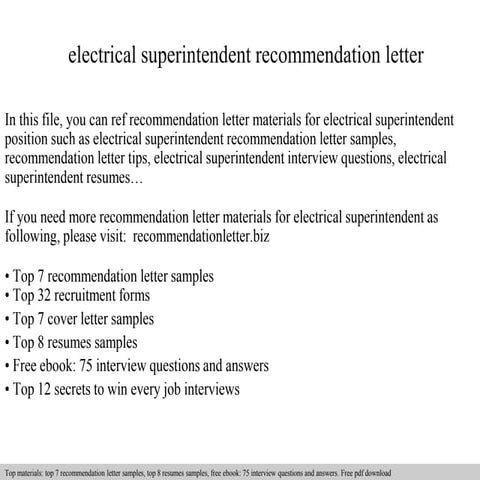 Electrical superintendent recommendation letter | PPT