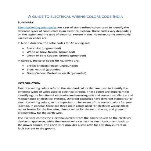 ELECTRICAL WIRING COLOUR CODES | DOCX