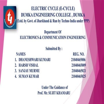 ELECTRIC CYCLE introduction to electric cycle project | PPTX