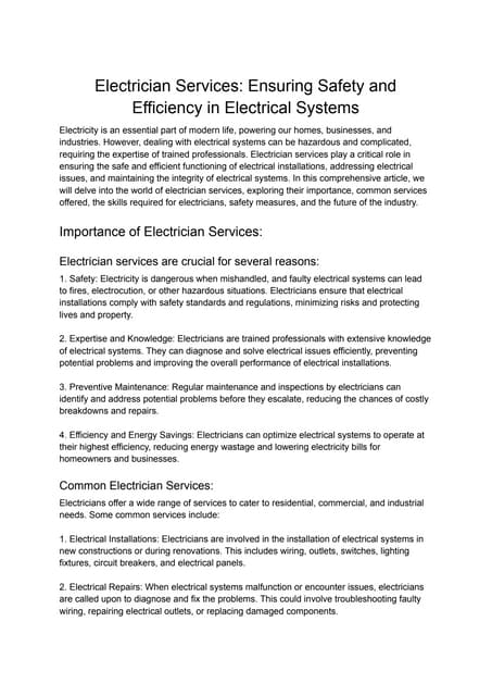 Safety Precautions for Electrician Services.pptx | First Aid | Injuries