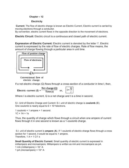 Electricity Class 10_ Physics notes | PDF