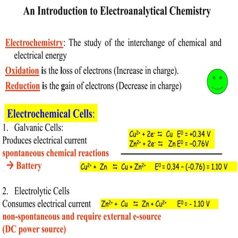 Electrochemistry Introduction electrochemical cells | PPT