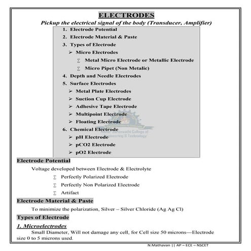 Electrode with image - EC8073 Medical Electronics - Hints for Slow ...