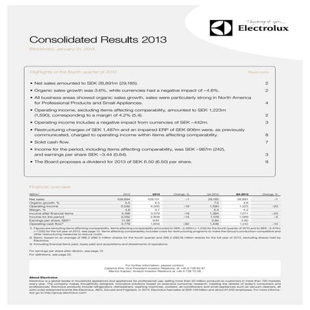 Electrolux Consolidated Results 2013 | PDF