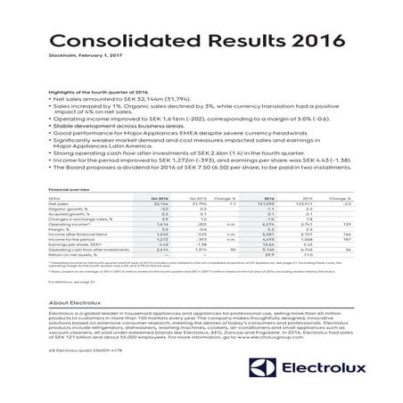 Electrolux consolidated results 2016 - Report | PDF