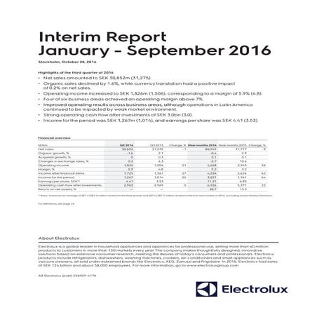 Electrolux Interim Report Q3 2016 - Report | PDF