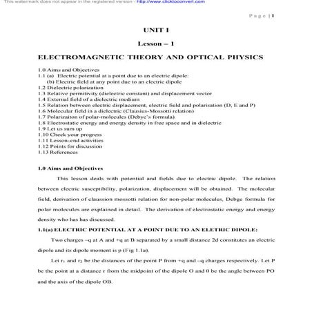 Electromagnetism B U Study Material Pdf