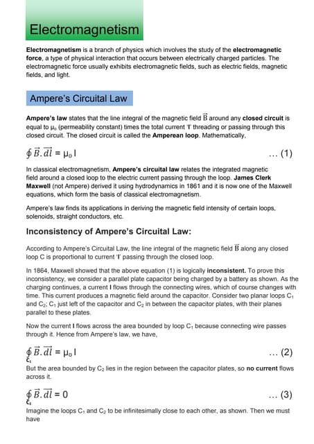 Maxwell's equation and it's correction in Ampere's circuital law | PPTX | Physics | Science