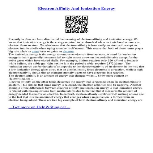 Electron Affinity And Ionization Energy | PDF