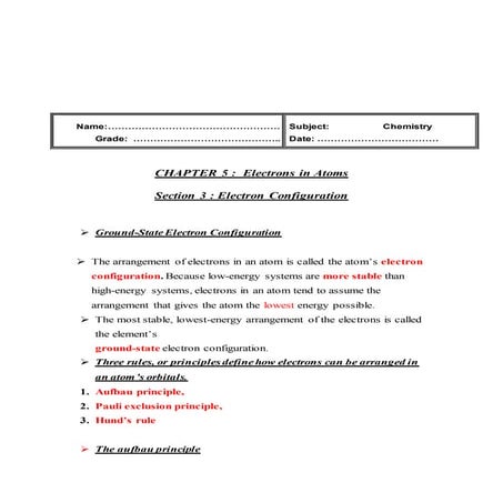 Electron configuration lecture notes | DOCX
